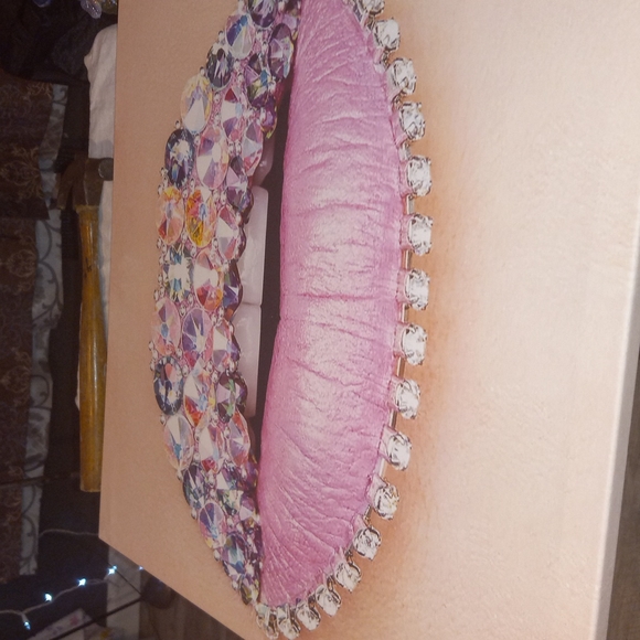 Hand Crafted | Art | Bling Gem Stone Lips Rhinestone Barbie Pastel Pink ...